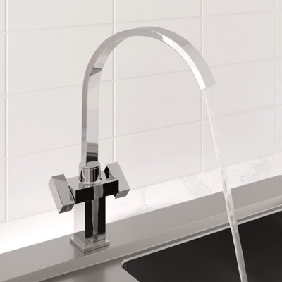 Sinkoro Modern Mono Kitchen Mixer Tap Square Swivel Spout Twin Controls ...