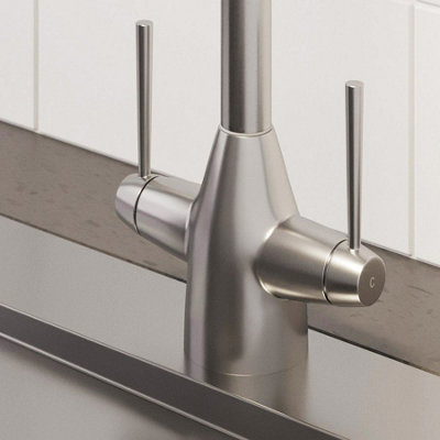 Sinkoro Modern Mono Kitchen Sink Mixer Tap Brushed Nickel Twin Lever ...