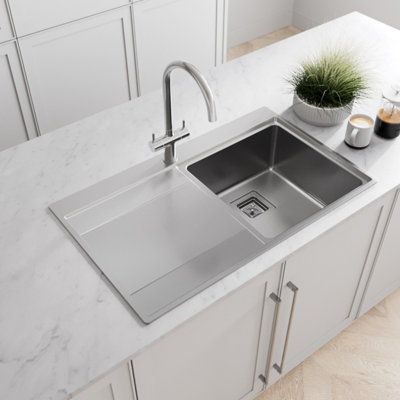 Sinkoro Stainless Steel Inset Kitchen Sink 1 Single Bowl Square LH ...