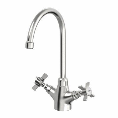 Sinkoro Traditional Kitchen Mixer Tap Brass Twin Crosshead Silver ...