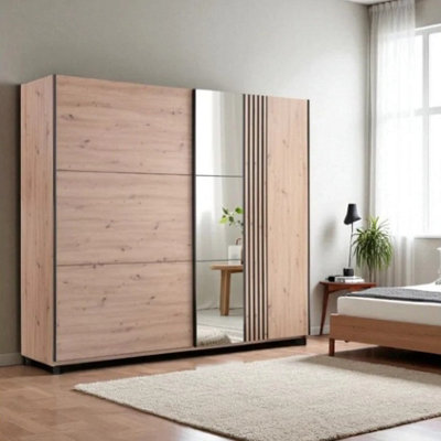 Sintra 250cm Sliding Wardrobe - Artisan Oak, Bold Storage with Mirror ...