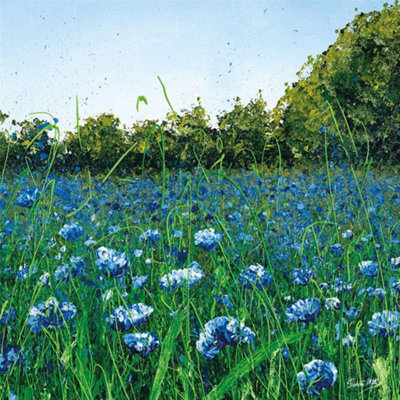 Siobhan McEvoy Cornflower Meadow Canvas Print Green/Blue (40cm x 40cm)