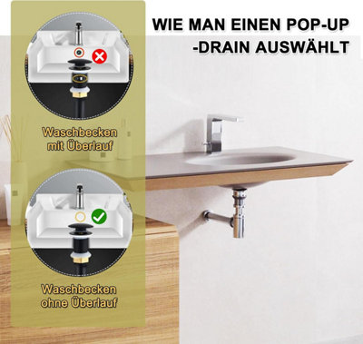 Siphon with drain and without overflow, universal anti-odor brass sink ...