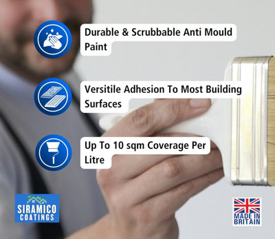 SIRAMICO COATINGS Anti Mould Paint Ultra, 500ml Brilliant White Matt ...