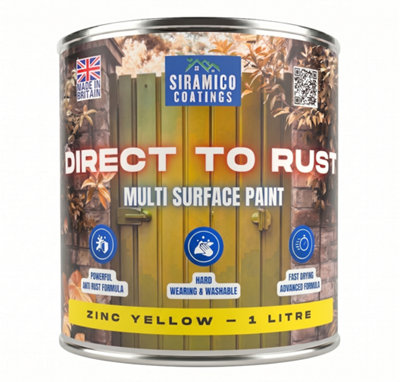 Siramico Coatings - Direct to Rust - Satin - Zinc Yellow RAL 1018 - 1 Litre