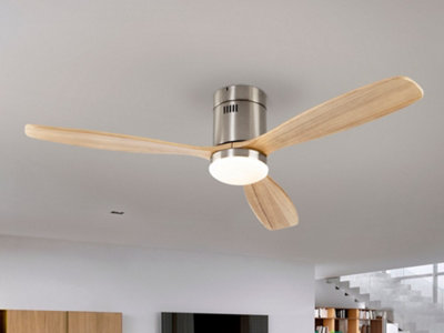 Siroco 6 Speed Ultra Quiet Ceiling Fan Satin Nickel, Wood Blades with ...