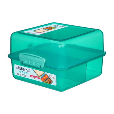 Sistema Lunch Cube 1.4L - Turquoise, Dual-Compartment Lunch Box with ...