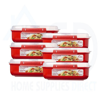 Sistema Microwave Rectangular Lunch Box 1.25L (6 Pack) - BPA-Free Plastic