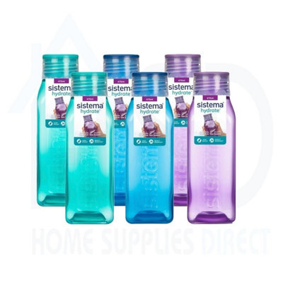 Sistema Square Bottle 475ml (6 Pack: 2 Turquoise, 2 Pink, 2 Blue) - BPA ...