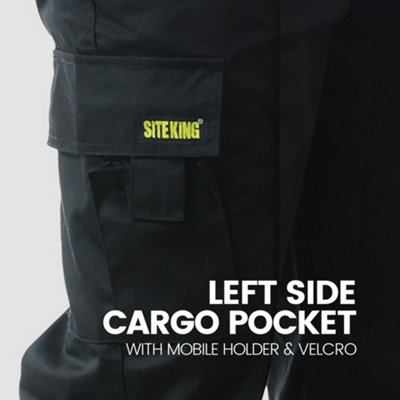 Site King Black Combat Cargo Work Trousers (W38, L31)