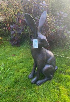 Sitting Hare Garden Sculpture Cast in Aluminium