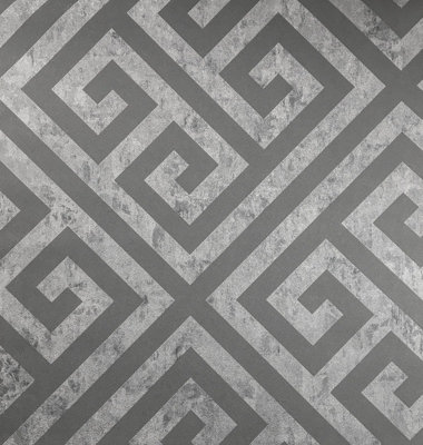 SK Filson Dark Grey Greek Key Wallpaper | DIY at B&Q