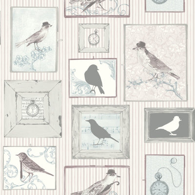 SK Filson Lilac Framed Birds Wallpaper | DIY at B&Q