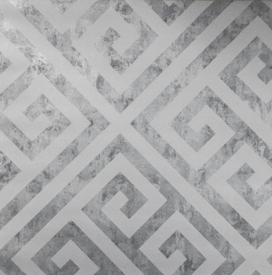 SK Filson Silver Greek Key Wallpaper | DIY at B&Q