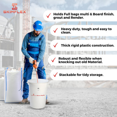 Skimflex 100L Mixing Bucket Heavy Duty Plastic Builders Tub for Plaster ...
