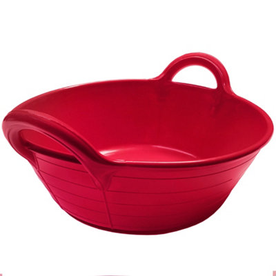 Skip feed bucket feeder in red integrated handles flexible rubber pet ...