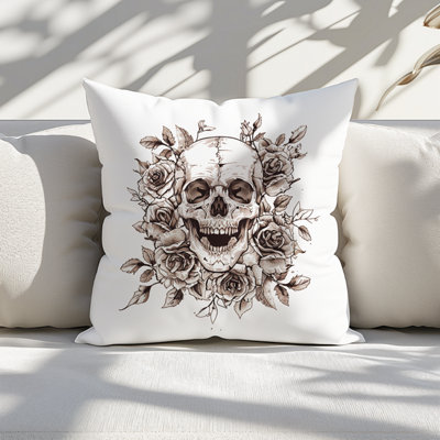 SKULL PRINTED FAUX SUEDE CUSHION 30CM X 30CM