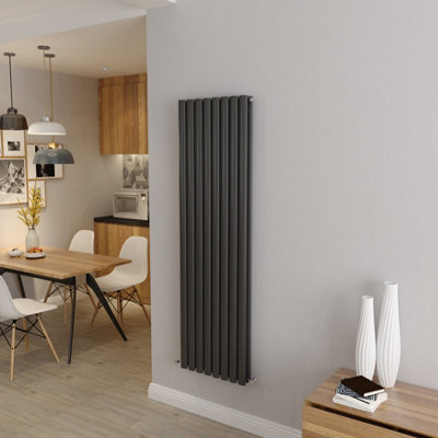 SKY BATHROOM 1600x472mm Double Anthracite High Heat Output Oval Column ...