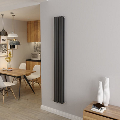 SKY BATHROOM 1800x236mm Double Anthracite High Heat Output Oval Column ...