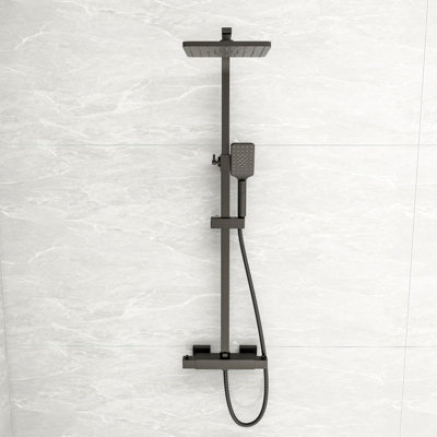 SKY Bathroom 3-spray pattern Matte Black Square Thermostatic Shower Kit ...