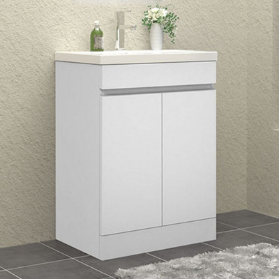 SKY BATHROOM 600mm Freestanding Bathroom Vanity Unit with Ceramic Basin ...