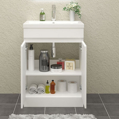 SKY BATHROOM 600mm Freestanding Bathroom Vanity Unit with Ceramic Basin ...
