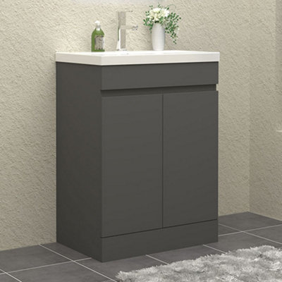 SKY BATHROOM 600mm Freestanding Bathroom Vanity Unit with Ceramic Basin ...