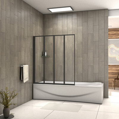 SKY Bathroom Black Frameless 900x1400mm 4 Folding Shower Bath Screen Over Bath | DIY at B&Q