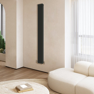SKY BATHROOM Cast Iron Style Radiator 3 Column 1800x200mm Anthracite ...