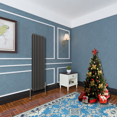 SKY BATHROOM Cast Iron Style Radiator 3 Column 1800x380mm Anthracite ...