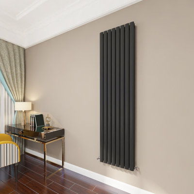 SKY BATHROOM Central Heating Oval Column 1800x472mm Black Double ...