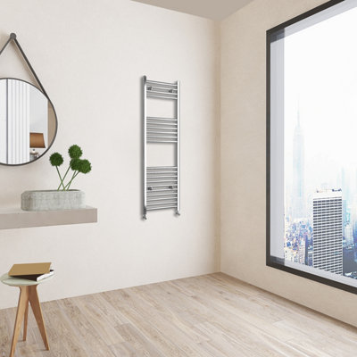 Sky Bathroom Chrome 1200x400mm Straight Heating Radiator With Angled ...