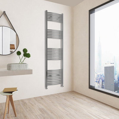 Sky Bathroom Chrome 1800x500mm Curved Heating Radiator With Angled ...