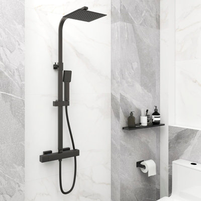SKY Bathroom Matt Black Thermostatic Mixer Shower Set Square Twin Head ...