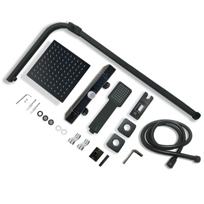 SKY Bathroom Matt Black Thermostatic Mixer Shower Set Square Twin Head ...