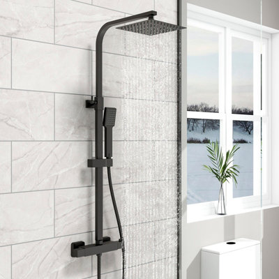 SKY Bathroom Modern Square Matte Black Exposed Thermostatic Mixer ...