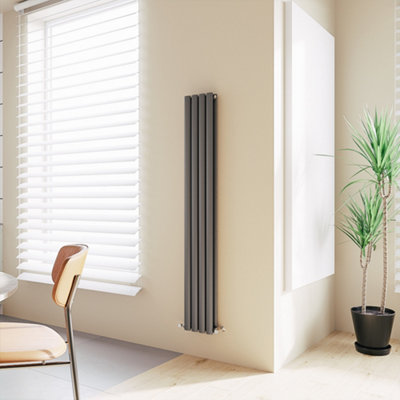 SKY BATHROOM Oval Column Radiator 1600x236mm Double Anthracite High ...