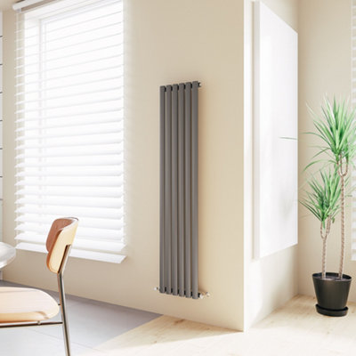 SKY BATHROOM Oval Column Radiator 1600x354mm Single Anthracite High ...
