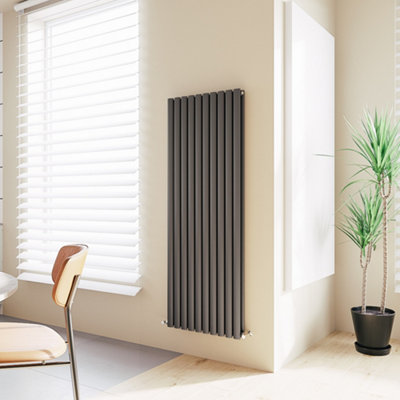 SKY BATHROOM Oval Column Radiator 1600x590mm Double Anthracite High ...