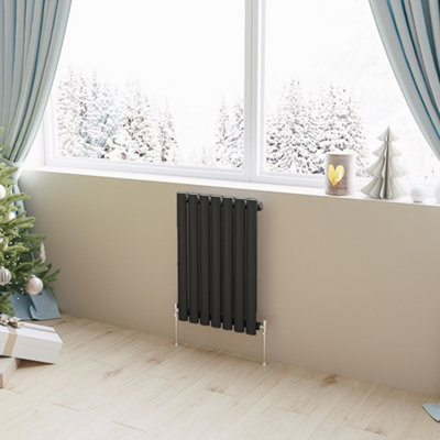 SKY BATHROOM Oval Column Radiator 600x413mm Single Black High Heat ...