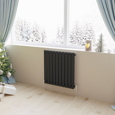 SKY BATHROOM Oval Column Radiator 600x590mm Single Black High Heat ...