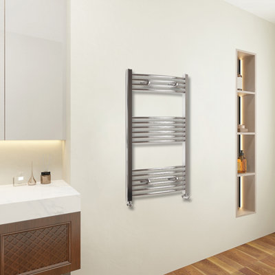 Sky Bathroom Radiator 1000x400mm Curved Heating Chrome With Angled Valves