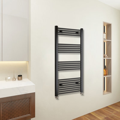 Sky Bathroom Radiator 1400x450mm Straight Heating Black With Angled Valves