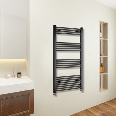 Sky Bathroom Radiator 1400x600mm Straight Heating Black With Angled Valves