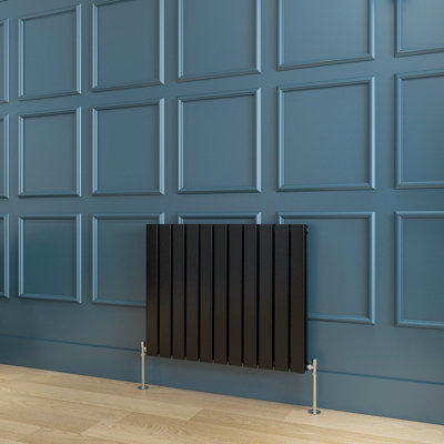 SKY Bathroom Radiator Flat Panel 600x748mm Black Horizontal Double ...