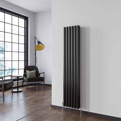 SKY Bathroom Radiator Oval Column 1600x354mm Black Vertical Double ...