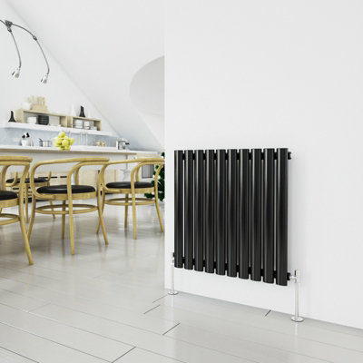SKY Bathroom Radiator Oval Column 600x590mm Black Horizontal Single ...