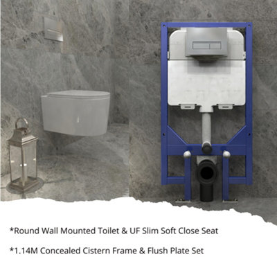 SKY Bathroom Rimless Wall Hung Toilet Round UF Slim Soft Close Seat ...