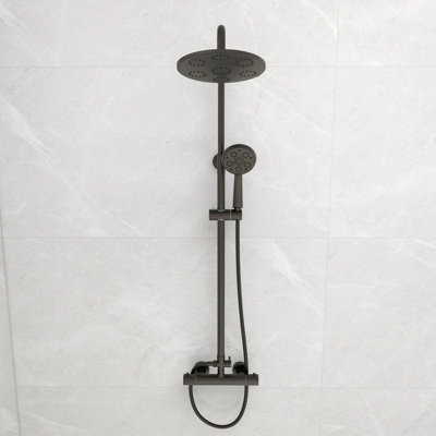 SKY Bathroom Round Thermostatic Shower Kit with Adjustable Handset ...
