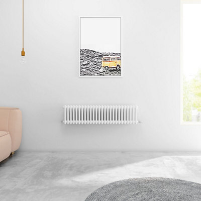 SKY Bathroom White Radiator 2 Column Cast Iron 300x1190mm Horizontal ...